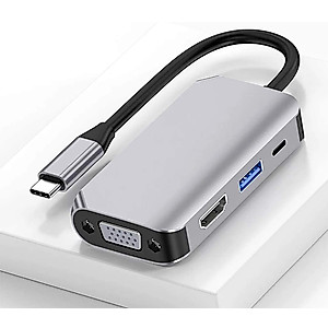 Feilx Ultra-Slim Data USB Hub，Type-C Docking Station Type C to HDMI-Compatible 4K to VGA USB Splitter Hub