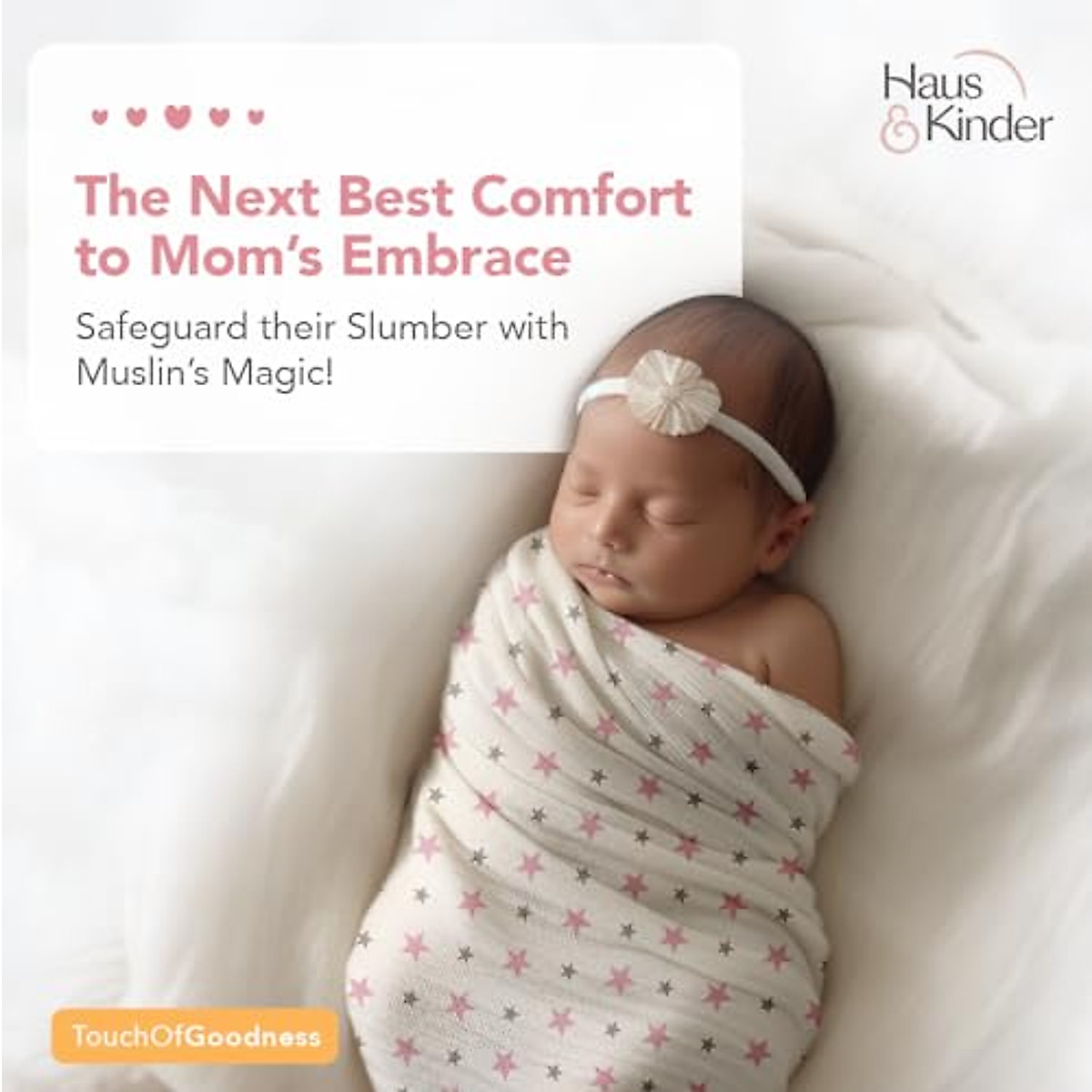 haus & kinder Muslin Swaddles for Newborns, Pack of 5 Super Soft & Skin-Safe Cotton Baby Swaddle Blanket, Receiving Blankets for Boys & Girls (Pink Edition)