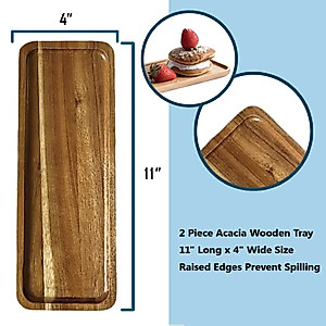 Wood Serving Tray, Wooden Trays,Small Wood Tray Wood Platter for Serving Food Dessert Appetizer Cheese Boards Fruit Cookie Vanity Home Decor Bathroom Tray Set of 2 Acacia 11" x 4"