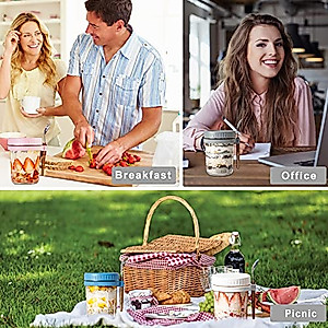 4 Pack Food Grade Overnight Oats Containers with Lids and Spoon, 16 oz Mason Jars for Overnight Oats with Measurement Marks, Large Capacity Airtight Oats Jars for Cereal Milk Yogurt Vegetable Fruit