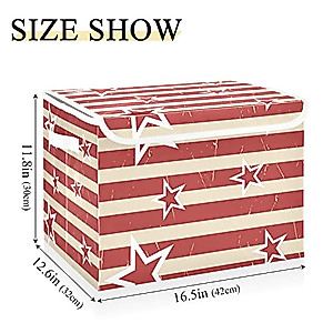 RunningBear American Patriotic Stars Large Storage Bins with Lid Collapsible Storage Bin Storage Basket Organizer Cute Storage Bin for Clothes Toys Books