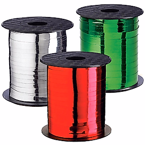 Curling Ribbon Christmas Holiday Gift Ribbons Xmas Set 3 Rolls Red Green Silver Curly Thin Metallic Holidays Gifts Wrapping & Decoration