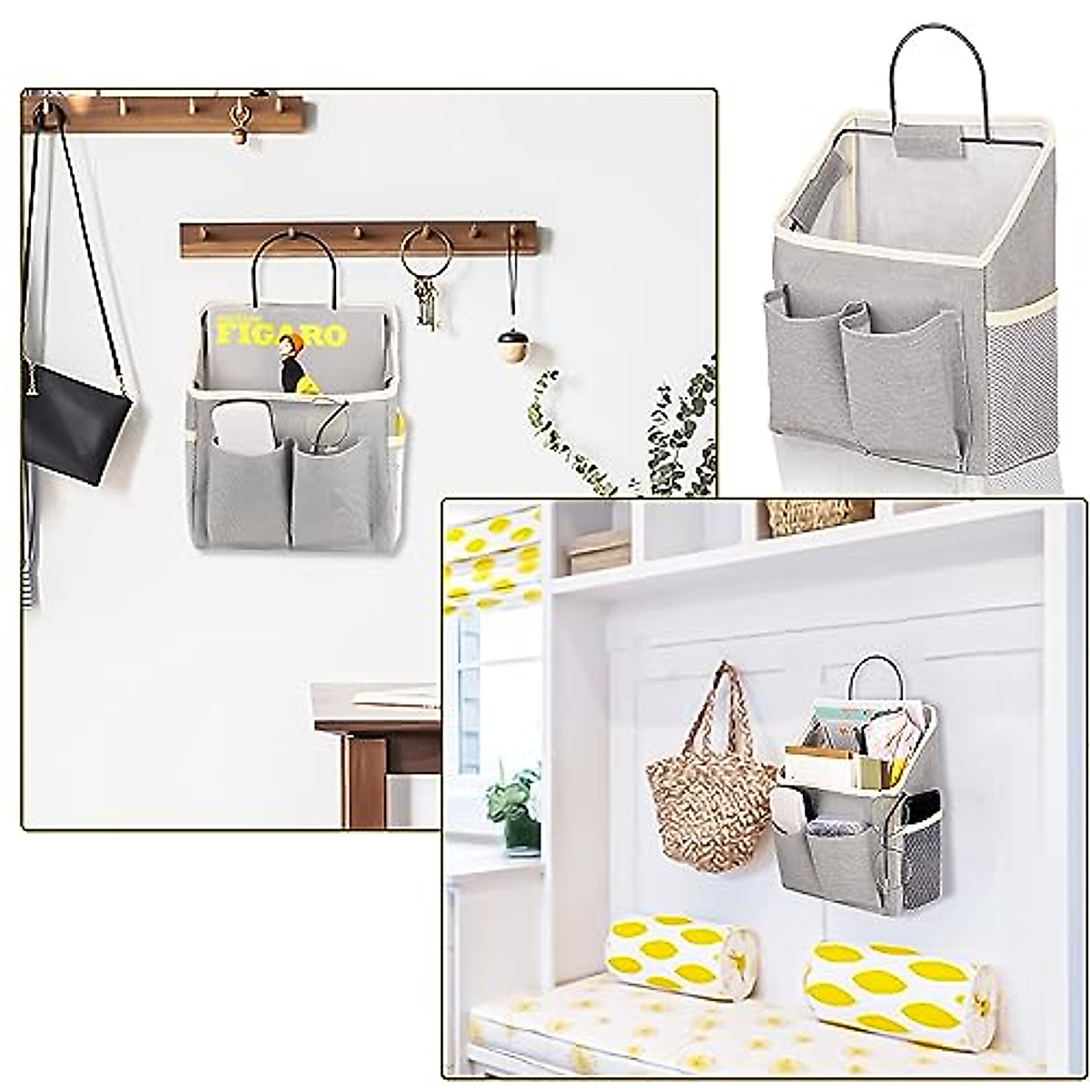 LYroo 2 Pack Wall Hanging Bag Organizer Basket with Pockets for Bathroom Bedroom Kitchen Dorm Room Essentials Rv Storage and Organization (Gray)
