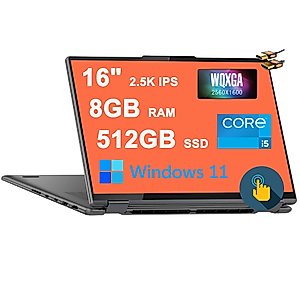 Lenovo Yoga 7i 16 2-in-1 Laptop 16" 2.5K Touchscreen (400 nits 100% sRGB TÜV Low Blue Light) 12th Gen Intel 12-Core i5-1240P 8GB RAM 512GB SSD Backlit Fingerprint Thunderbolt Win11 Grey + HDMI Cable