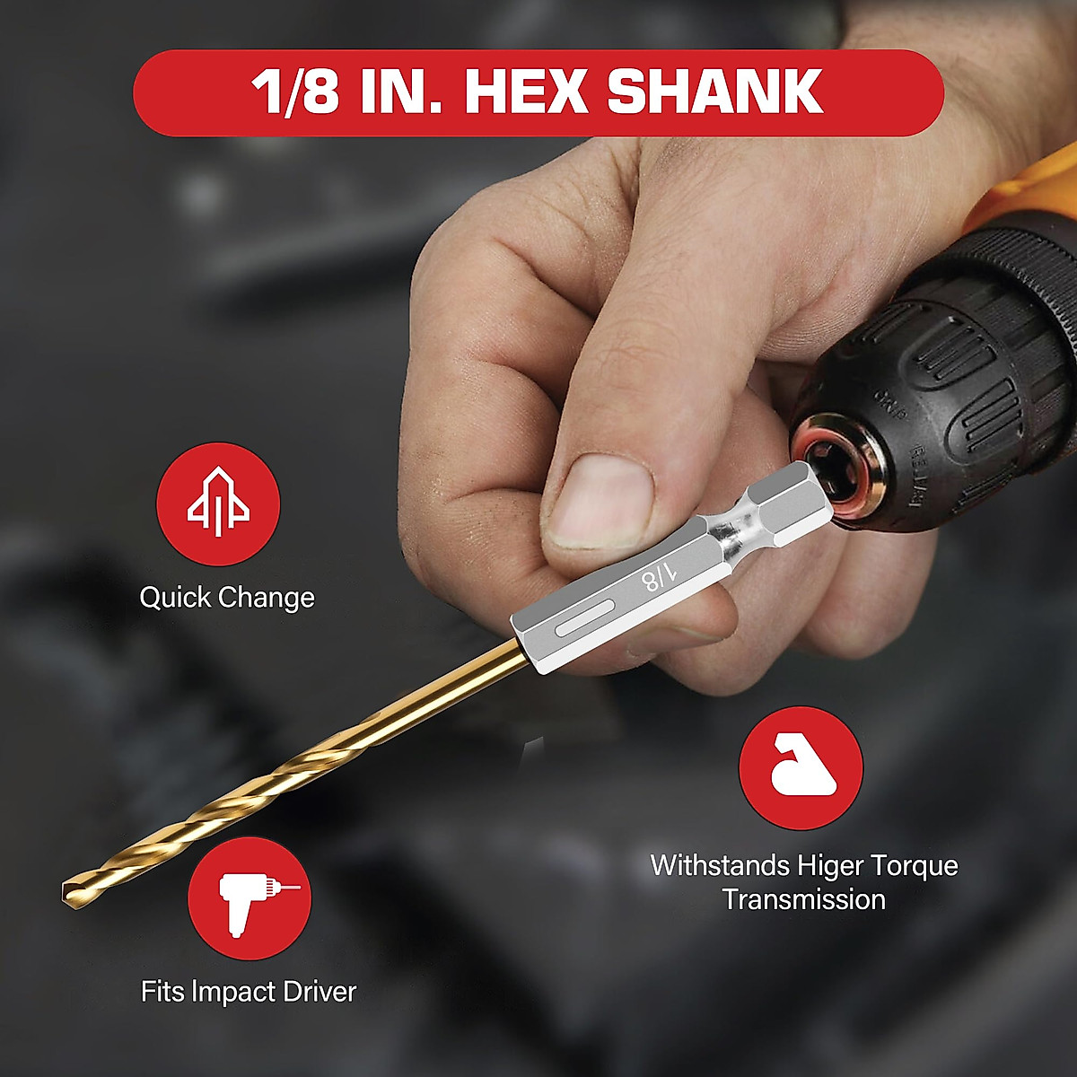 AIMLENTOOL 13PC 1/8" Titanium Coated Twist Hex Shank Drill Bit Set, 135 Degree Tip HSS Drill Bit Sets, Impact Driver Drill Bits for Wood, Steel, Metal, Plastic with Quick Change Design