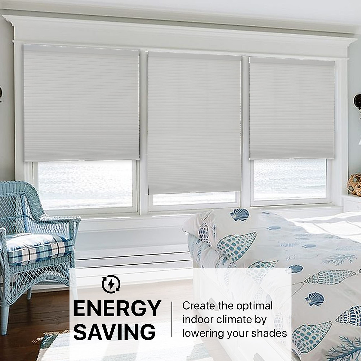 Chicology Cordless Cellular Shades, Blackout Window Blind, Evening Mist (Blackout) - 30"W X 64"H (CCSEM3064)