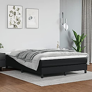 Penau Bed Frames Box Spring Bed with Mattress Black 53.9"x74.8" Full Faux Leather Beds with Headboard