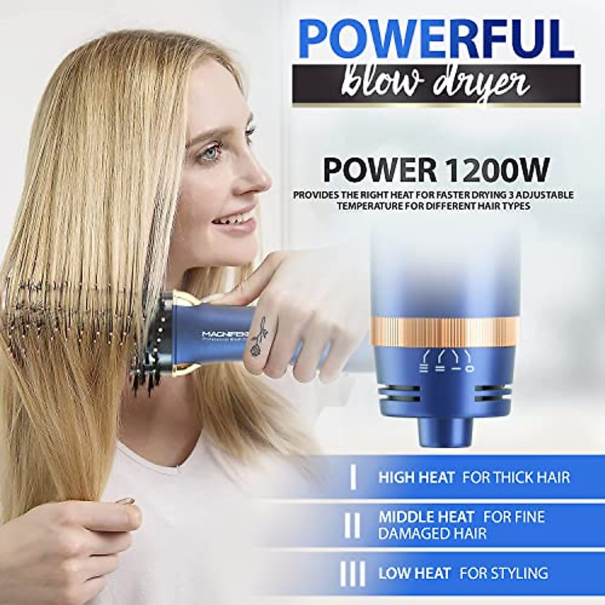 Magnifeko Round Hair Dryer Brush - Hot Air Blow Dryer Brush for Women for Hair Drying, Styling and Volumizing -(Blue)