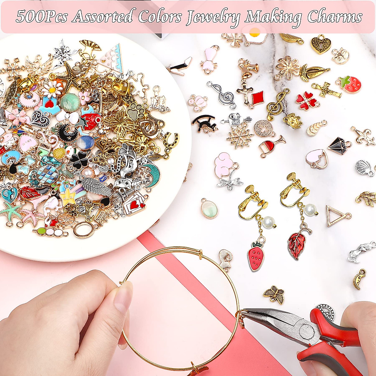 SANNIX 500Pcs Charms Bulk Wholesale Assorted Gold Plated Enamel Pendants Earring for Bracelet Necklace DIY Jewelry Making Craft Supplies