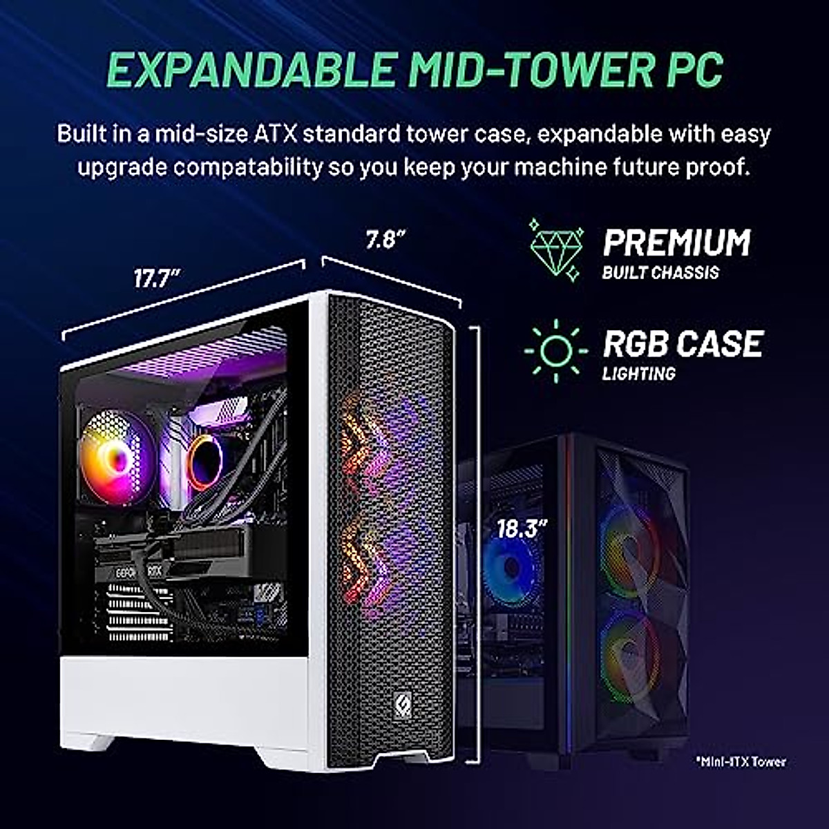 Skytech Blaze Gaming PC Desktop – AMD Ryzen 7 5700X 3.4 GHz, NVIDIA RTX 4070, 1TB NVME SSD, 16GB DDR4 RAM 3200, 750W Gold PSU, 240mm AIO, 11AC Wi-Fi, Windows 11 Home 64-bit