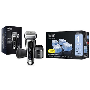 Braun Electric Razor for Men, Series 8 8457cc Electric Foil Shaver with Precision Beard Trimmer, Cleaning & Charging SmartCare Center, Galvano Silver with Clean & Renew Refill Cartridges, 6 Count