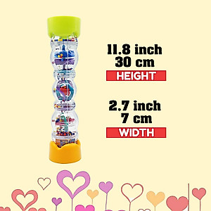 Here Fashion 11.8'' Baby Rainmaker Mini Shaker Toy, Rain Stick Musical Instrument Sensory Toys for Kids Toddlers, Colorful Beads