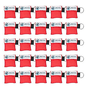 CPR Mask for Pocket or Key Chain, CPR Emergency Face Shield with One-Way Valve Breathing Barrier for First Aid or AED Training, Archer MedTech (25)