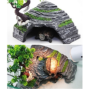 Reptile Simulation Rock Hide-Resin Amphibian Hideouts Cave Size 3.94'' x 1.77'' with Plastic Tree 7.87'',Habitat for Bearded Dragon Turtles Lizards Snakes Crab Gecko Leopard Spider Fish
