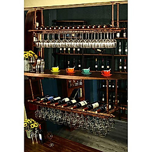 European Style Suspension Wine Glass Rack|Wine Rack|Ceiling|Wine Bottle Rack Bar|Restaurant|Bar Counter|Goblet Holder Adjustable J1015, PIBM, Black, L120×W30cm
