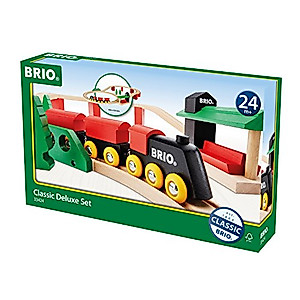 BRIO World 33424 - Classic Deluxe Railway Set - 25 Piece Wood Train Set with Accessories and Wooden Tracks for Kids Ages 2 and Up