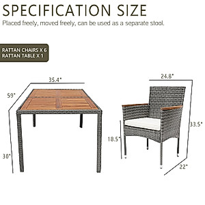 ARTBUSKE 7 Piece Outdoor Patio Table and Chairs Set of 6 Outdoor Dining Set for 6 Patio Dining Sets Back Yard Outdoor Furniture Set for Outside Patio Garden Deck,Grey