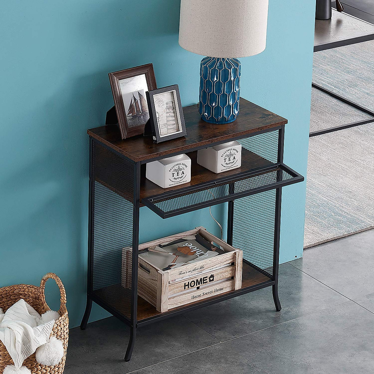 VECELO End Table Bedroom,Retro Brown, 24.7" Nightstand