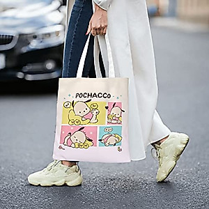 LKUZLOH Anime Canvas Tote Bag for Women Cute Shopping Bag ​Kawaii Shoulder Handbag Gym Bag For School Work