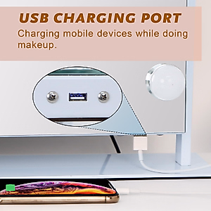 MISAVANITY Large Vanity Makeup Mirror with Lights 23"X18" Lighted Hollywood Mirror with 10X Magnification and USB Charger for Bedroom Dressing Room Tabletop 15 Dimmable LED Lights 360 Degree Rotating