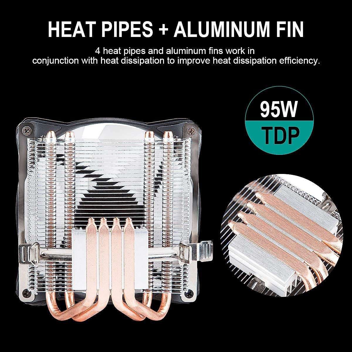 GOLDEN FIELD Z100 CPU Air Cooler 4 Heatpipes Heatsink 95W Radiator with 120mm Low Profile LED Fan for Intel LGA1151 and AMD AM4