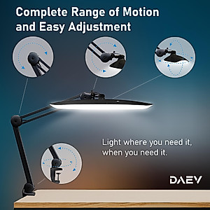 LED Desk Lamp with Clamp - DAEV – 2,200 Lumen 20" CCT Swing Arm Desk Light- 182 LEDs Adjustable from 300K to 6500K – Task, and Work Lamp for Nail Techs, Hobbyists, Artists, and Crafters, Black