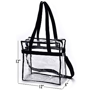 Handy Laundry Clear Tote Bag Stadium Approved - 2 PACK - Shoulder Straps and Zippered Top. Perfect Clear Bag for Work, School, Sports Games and Concerts. Meets Tournament Guidelines. (Black)