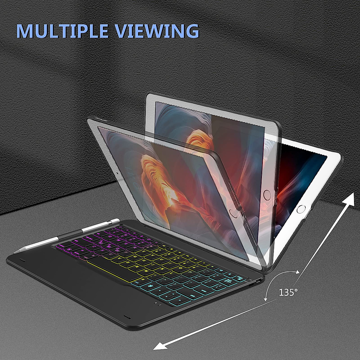 FINTIE Keyboard Case for iPad 10.2 inch 9th / 8th / 7th Generation (2021/2020 / 2019), 7 Color Backlit Wireless Bluetooth Keyboard, Magnetically Detachable Cover, Auto Sleep Wake, Black