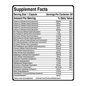Gains in Bulk Square 1 - Whole Food Complete Daily Multi-Vitamin and Mineral Supplement to Fill Nutrient Gaps & optimize Performance | 60 Capsules