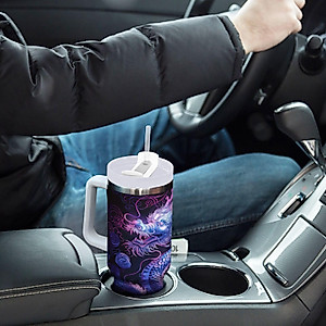 Nesatuwa 40 oz Blue Purple Dragon Tumbler with Handle and Straw Lid,Reusable Stainless Steel Vacuum Insulated Tumbler Leakproof Travel Coffee Mug for Iced and Hot Beverages