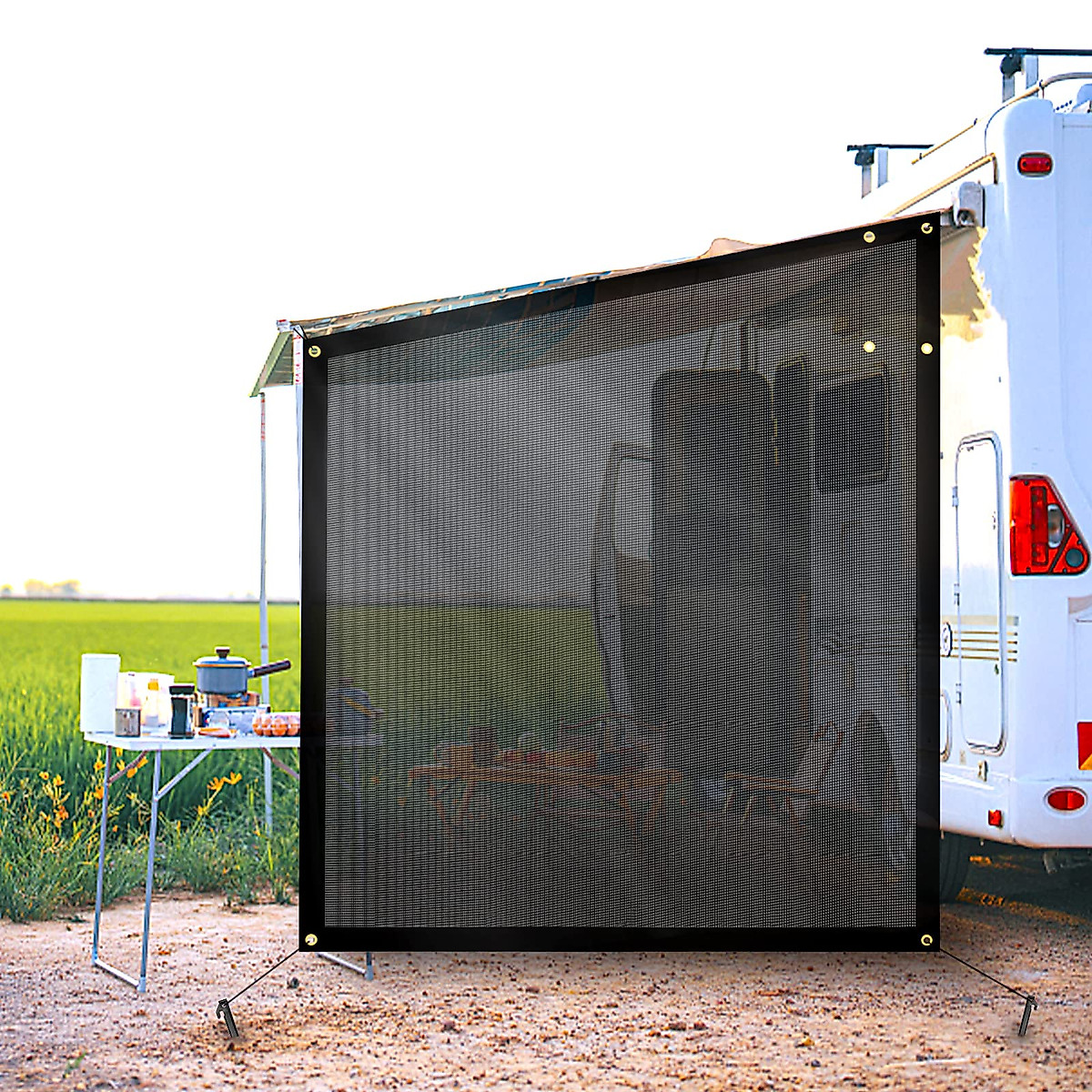 MIKKUPPA 7x9' RV Awning Side Shade Screen - Black Mesh RV Awning Sun Shade Screen with Complete Kits for Camper Trailer UV Sun Blocker