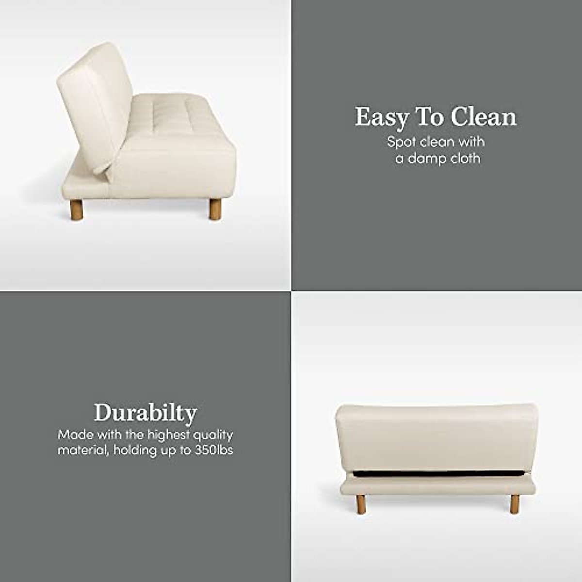 eLuxurySupply Modern Plush Futon Couch - Tufted Fabric Sofa Bed with Soft Cushions and Wide Backrest - Multi-Functional with Button Tufting Details on The Back and Seat - Cream