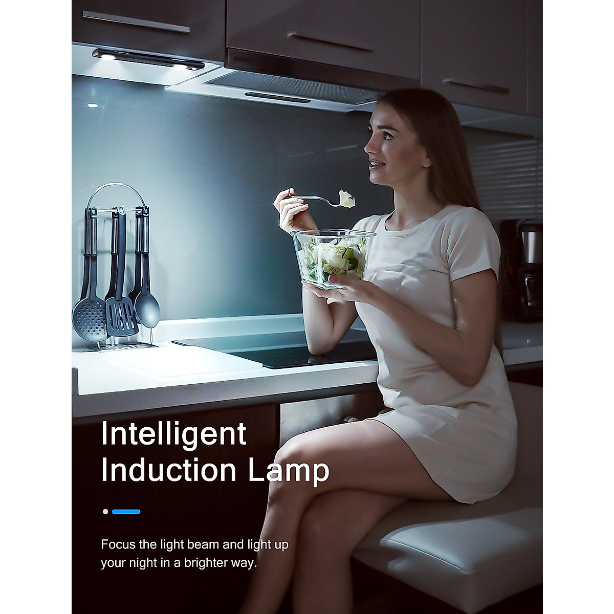 Under Cabinet Lights, Wireless Motion Sensor Light Indoor, Black 10in LED White Lighting Rechargeable Battery Operated,4 Modes Night Light, Stick-On Magnetic Closet Lights for Kitchen, Hallway(2 Pack)