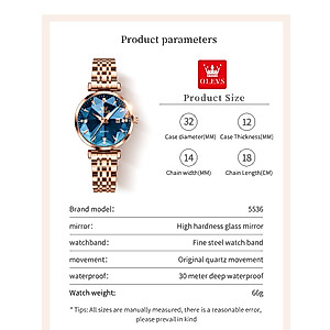 OLEVS Women Watch Fashion Rose Gold Diamond Analog Quartz Female Watch for Women Luxury Dress Ladies Stainless Steel Luminous Waterproof Date Wrist Watch Blue
