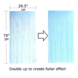 Allgala 4 Pack Macaron Blue Metalic Tinsel Party Photo Backdrop Curtain 3.3x6.6 FT (1x2M) Photo Booth Background Curtains Door Fringe Décor Party Streamer for Birthday Graduation New Year Eve