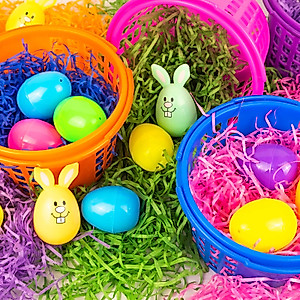 Evoio Easter Baskets, 24 Pack Plastic Easter Baskets Bulk for Egg Hunts Set, Easter Bucket Bags with 120g Easter Grass for Toddler Classroom Collecting Easter Eggs Party Favor