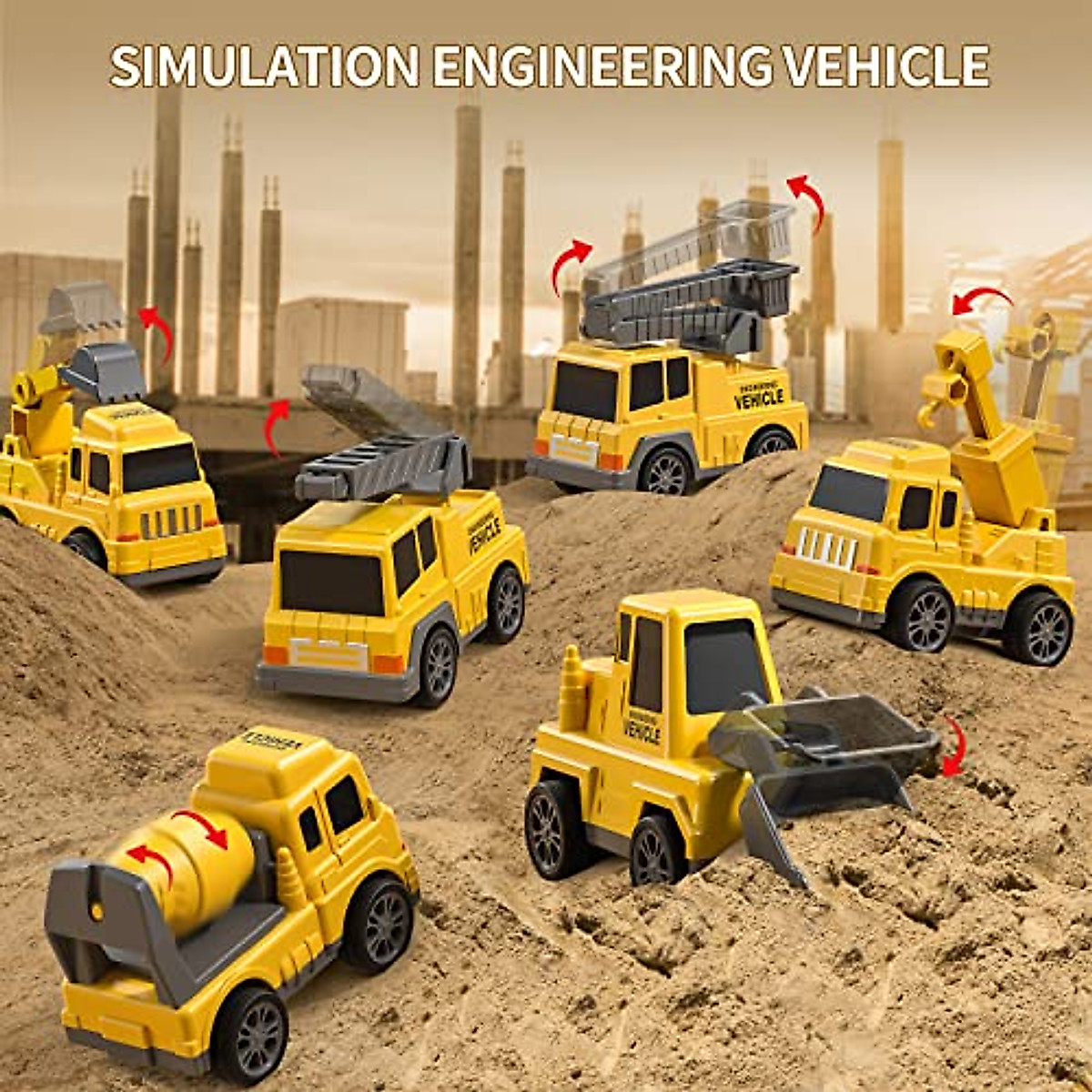 TEMI Construction Truck Toys Cars for Toddlers 3-5 - 7-in-1 Friction Power Vehicle Toy for 3 4 5 6 Year Old Boys, Carrier Transport Trucks for Kids 3-5 Years, Car Toys Set for Age 3-9 Boys & Girls