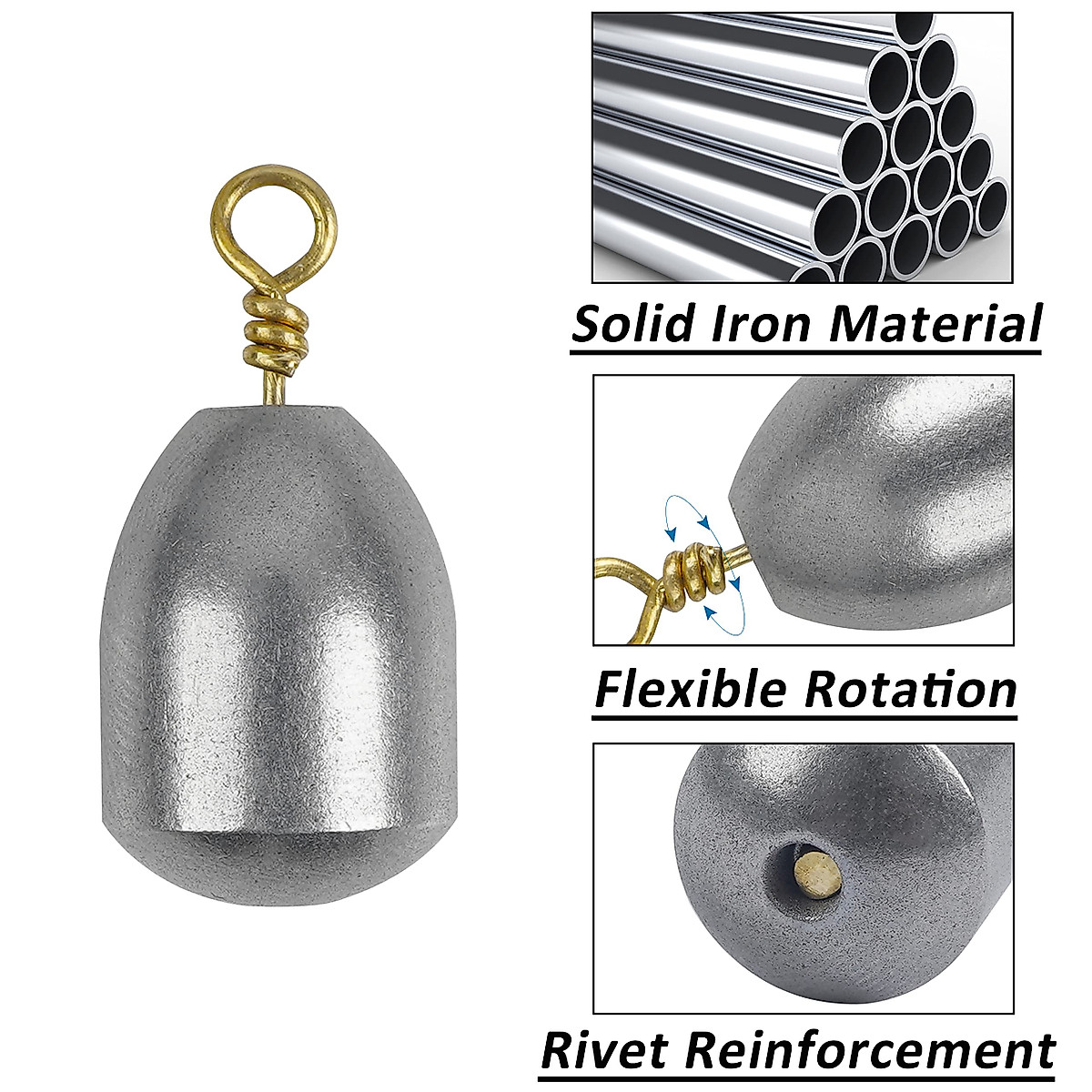 Fishing Weights Sinkers Assortment, Iron Fishing Sinkers and Weights Bass Casting Weight Sinkers Bell Sinkers with Ring Teardrop Weights for Saltwater Freshwater Steelhead Fishing (20pcs)