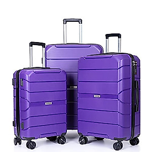 Travelhouse Luggage Set 3piece, Wear-Resistance Hardshell Ligthwegt Spinner Wheels Suitcase Set with Tsa Lock, PP Carry on luggage(20" 24" 28") for men and women (Purple 31)