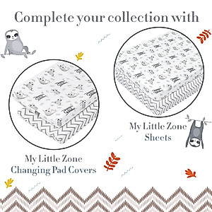 My Little Zone 100% Cotton Changing Pad Cover for Baby Boys and Girls, Chevron - Breathable Bassinet, Mini Crib Mattress Fitted Sheets - Little Sloth, 32"x16" with 8" Deep Pocket, White-Grey, 2 Pack