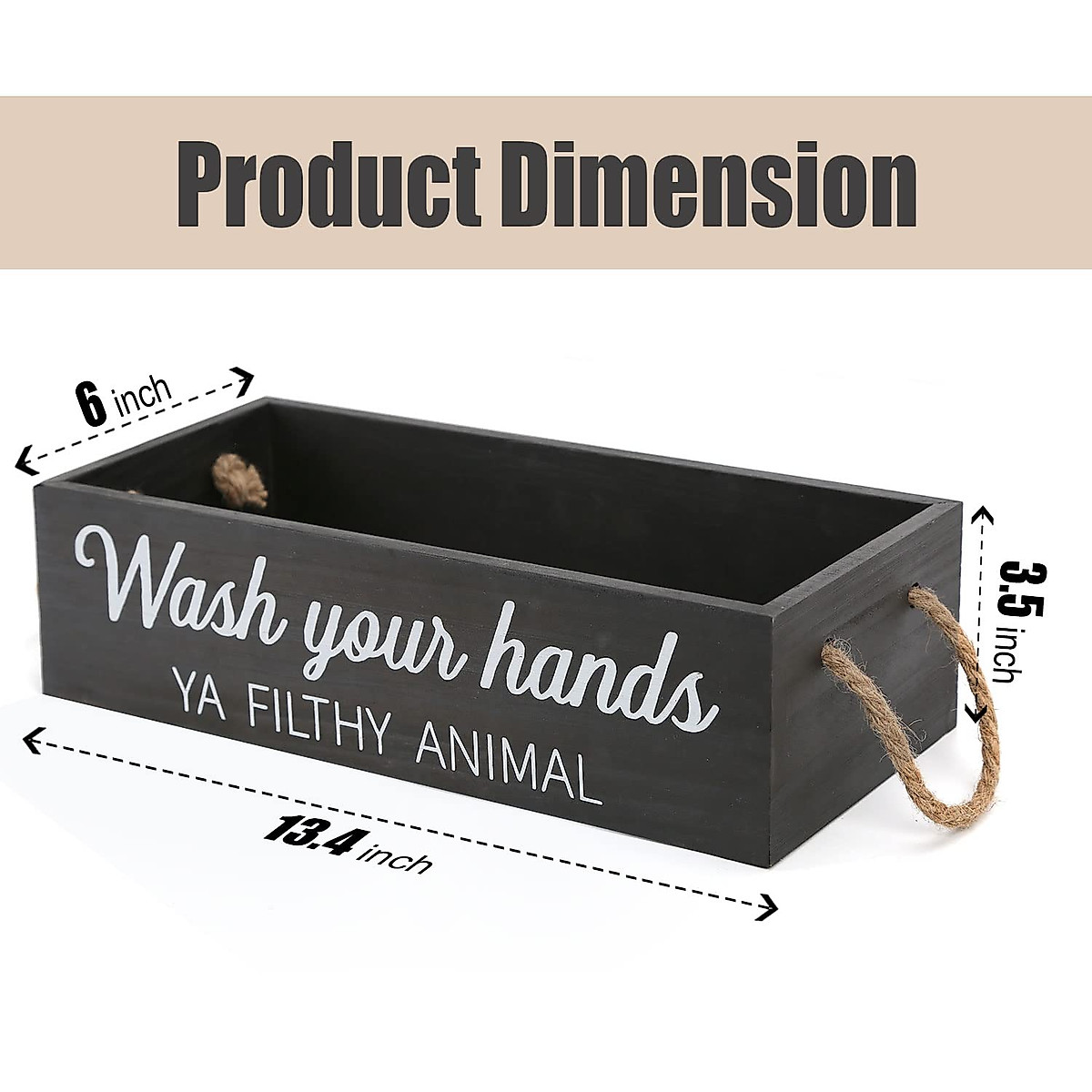 CuffUp Bathroom Decor Box, Toilet Paper Basket 2 Sides Signs Farmhouse Bathroom Basket Toilet Basket Tank Topper Rustic Farmhouse Home Decor for Livingroom Kitchen（One Black Rope box）