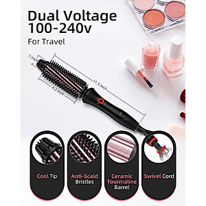 Curling Iron Brush 1 Inch, Heated Styling Round Brush Curling Iron Travel Dual Voltage，3 Temps Anti-Scald Hot Curling Brush Culer for Short Hair