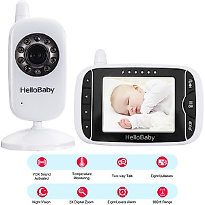HelloBaby 3.2 Inch Video Baby Monitor with Night Vision & Temperature Sensor, Two Way Talkback System