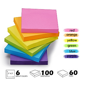 Sticky Notes Bulk, Ezzgol 60 Pads Sticky Notes, 3 X 3 Inch, 100 Sheets/Pad, Assorted Bright Colors Sticky Notes Pack,Great Sticking Power