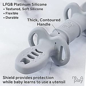 Sustainables by Re-Play Silicone Dip n ReDip Feeding Tool with Wire Brush Cleaning Tool - Made with Medical-Grade Platinum Silicone - Grey - 3 Pack