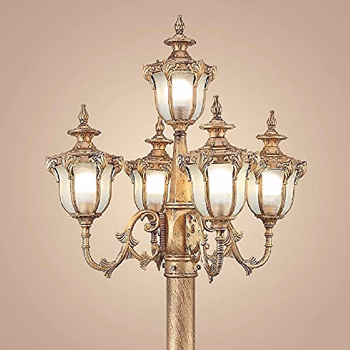 High Pole Street Lamp 5-Lights Outdoor Pillar Post Lantern IP55 Waterproof Rainproof Landscape Lighting Retro Post Light Driveway Pathway Aluminum Column Lamp