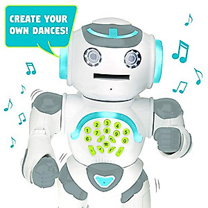 LEXiBOOK Powerman Max - Remote Control Walking Talking Toy Robot STEM Programmable Dances Sings Telling 10,000 Stories 300+ Learning Quiz Shooting Discs and Voice Repeat for Kids 4+ - ROB80EN, White