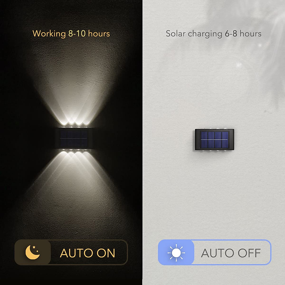 Solar Wall Lights Outdoor Deck Lights Solar Powered Sconce Up Down Lighting Waterproof for Fence, Step, Stair, Porch, Patio Decoration (White 6 Pack)