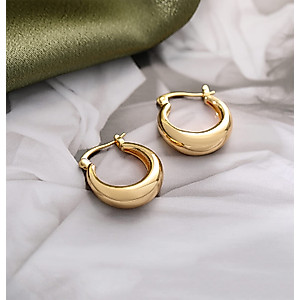 TOBENY Chunky Gold Hoop Earrings for Women 14K Gold Plated Thick Hoop Earrings Chunky Hoops Set Hypoallergenic Cubic Zirconia Small Hoop Earrings Minimalist Jewelry Gift, Copper, Cubic Zirconia