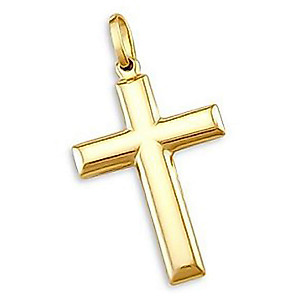 14k Yellow Gold Cross Pendant Charm Plain 1" - Jewelry Gifts For Women Wife Mom Gifts For Men Husband Dad